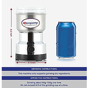 Moongiantgo Mini Spice Coffee Grinder Electric 10s Fast Grinding Multifunction Smash Machine Dry Grain Mill Grinder for Spices Seeds Rice Beans Seasonings (Silver, 110V)