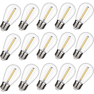 BORT S14 LED Replacement Light Bulb, Shatterproof Outdoor String Light Bulbs, 1 Watt to Replace 11Watts Incandescent Bulb, E26 Regular Medium Screw Base, 2200K Warm White, Non-Dimmable (15 Pack)