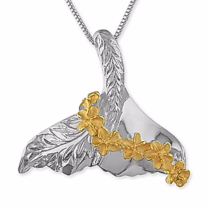 Sterling Silver with Yellow Gold Tone Accents Whale Tail Lei Pendant Necklace, 16+2" Extender