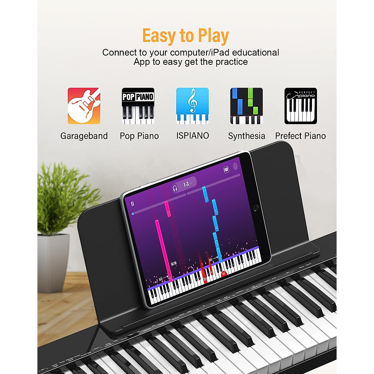 KONIX Keyboard Piano 88 Key, Beginner Semi Weighted Keyboard Piano with Full Size Key, Portable Electric Piano Keyboard Include Sustain Pedal, Power Supply and Piano Bag