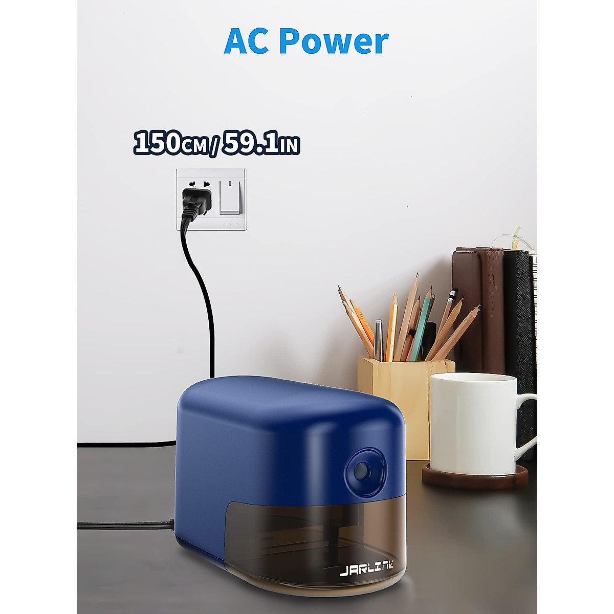 JARLINK Electric Pencil Sharpener, Heavy Duty Pencil Sharpeners for 6-8mm No.2/Colored Pencils, Wall Industrial Pencil Sharpener with Stronger Helical Blade in Classroom/Office/Home (Blue)