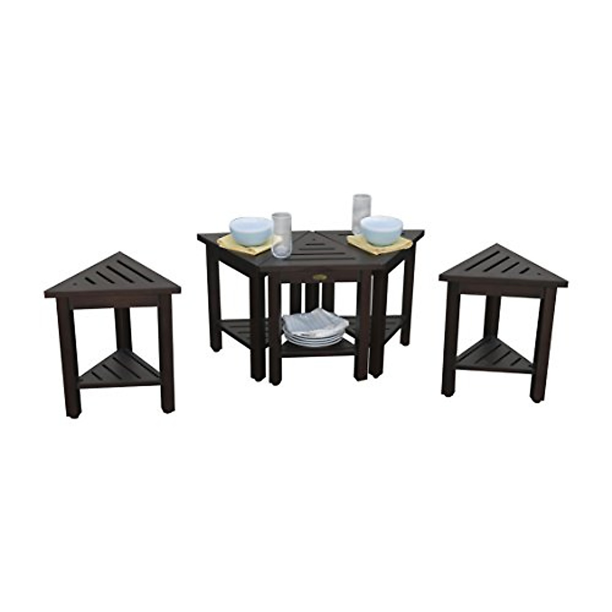 Decoteak FlexiCorner 17" Triangular Teak Modular Shower Bench and Table with Shelf