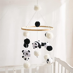Baby Mobile for Crib | Wooden Wind Chime Bed Bell | Bear Panda Felt Cloud Baby Crib Nursery Mobile Star Moon for Baby Boys and Girls | Boho Nursery Decor for Infant Bedroom Hanging Decoration