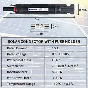 FUNCONECT Solar Panel Connector, 15A Multi-Contact 4 Connectors for Solar Panels, Male/Female IP67 Waterproof 1000v DC with Fuse Holder (2 Pairs)