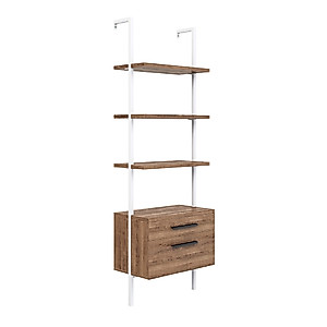 Nathan James Theo Industrial Bookshelf with Wood Drawers and Matte Steel Frame, 3-Shelf, Oak/White