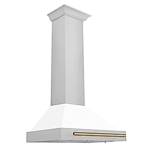 ZLINE 30" Autograph Edition Stainless Steel Range Hood with White Matte Shell and Champagne Bronze Accents
