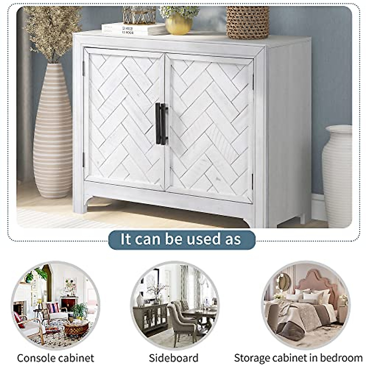 XD Designs Wood Console Table Sofa Table with 2 Adjustable Shelf,Modern Sideboard Buffet Storage Cabinet,Accent Storage Cabinet for Entryway/Kitchen Dining Room/Living Room (Antique White)