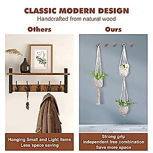 DIGHEIGG Wood Coat Rack Wall Mount, Wall Hooks Boho Wall Decor Aesthetic, Heavy Duty Coat Hooks Wall Mounted for Hat Towel Purse Robes Mudroom Entryway (Beech Wood, 5 Pack)