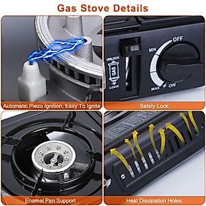 3300W Portable Camping Dual Fuel Stove, Butane & Propane Compatibility, Piezo Electric Ignition Single Burner, Automatic Tank Ejection Overpressure Cut Off Carry Case for Camping Picnic Fishing BBQ RV