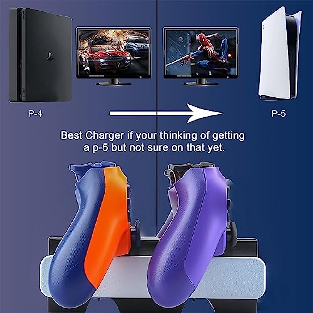 YU33 2 Pack Controllers for PS4 Controller with Charging Station, Remote Work with Playstation 4 Controller with Fast Charging Dock for PS4/PS5, Game Control for PS4 Orange&Purple&Charger