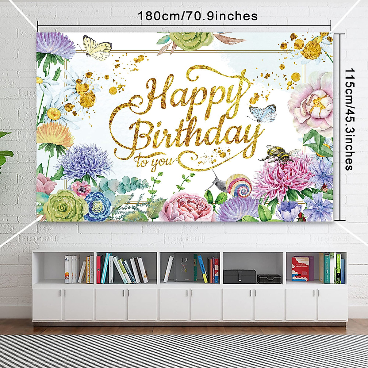 Flowers Birthday Party Backdrop Pink Flower Bush Garden Birthday Photography Background for Girls Women Happy Birthday Party Background Banner for Birthday Proposal Party Decoration Supplies