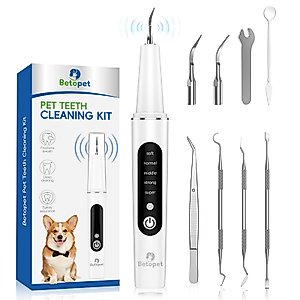 BETOPET Plaque Remover for Teeth - Dog Electric Toothbrush, 5 Modes Ultrasonic Dog Teeth Cleaning Kit, Effective Care of Teeth, Suitable for Dogs and Cats