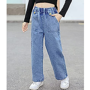 LittleXin Kids Girls' Casual Wide Leg Denim Pants Elastic Waist Jeans Age 4-14 Years(BE,8-9 Years)
