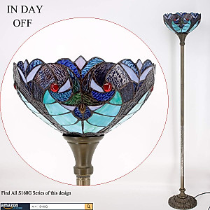 WERFACTORY Tiffany Floor Lamp Green Liaison Stained Glass Light 12X12X66 Inches Pole Torchiere Standing Corner Torch Uplight Decor Bedroom Living Room Home Office S160G Series