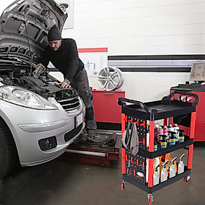 Auto Detailing Tool Cart, 3 Tier Service Rolling Utility Carts 550 lb Car Organizer Heavy Duty with Wheels Side Hanging Plate & Hooks for Car Salons Train Carriages Warehouse, Home DIY