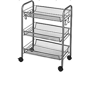 Urban Lifestyle 3 Tier Mesh All Purpose Utility Rolling Storage Cart, Silver