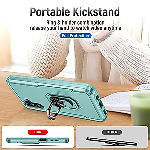 Samsung Galaxy A14 5G Case with Screen Protector, Military Grade Dual Layer Shockproof Heavy Duty Shockproof Full Body Protective Phone Cover, Built in Rotatable Magnetic Ring Holder for A14 (Green)