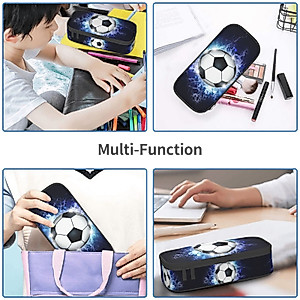 SNAPMADE Soccer Ball Pencil Box Sports Pencil Case for Boys Men, Large Capacity Durable Blue Black Pencil Pouch Storage Pen Bag Stationary Case with Double Zippers