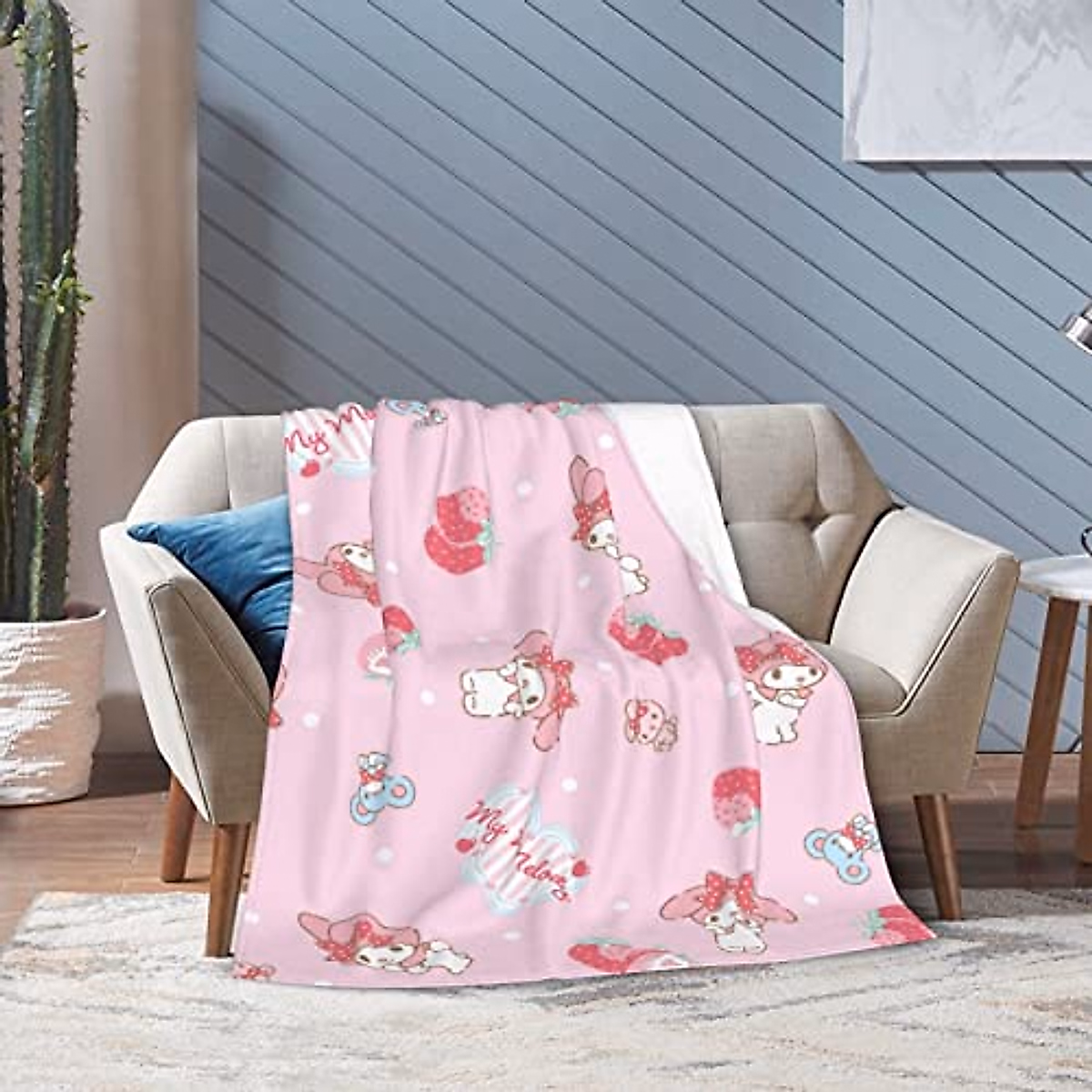 ORPJXIO Blanket Kuromi Anime My Melody Throw Flannel Blanket Bed Blanket for Couch Sofa Bedroom Home Decor 60"x50"