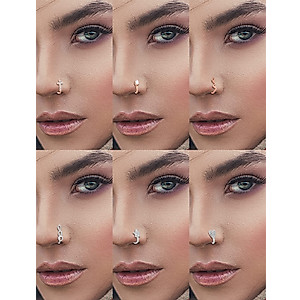 Akeoqi 16-24Pcs African Faux Nose Cuff Non Piercing Inlaid Cubic Zirconia Clip on Nose Ring Star flower Leaf Heart Shape Nose Ring Fake Nose Cuff for Women Silver Gold Rose Gold Tone