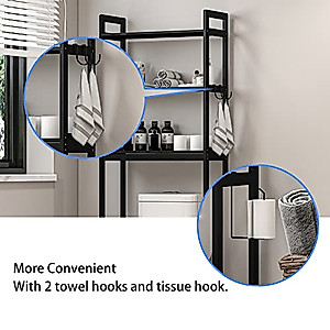Bonzy Home Over The Toilet Storage, Bamboo 3 Tier Bathroom Organizer Space Saver Bathroom Shelf Freestanding Toilet Stands with Hooks
