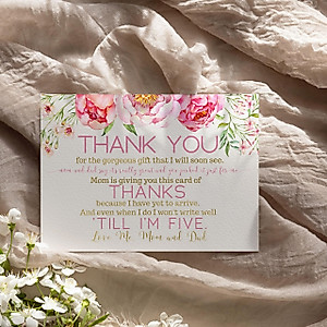 Cottage Floral Baby Shower Thank You Cards with Envelopes Blank Notes Prefilled Message Girls, Personalize for Registry Gifts Cute Pink and Gold Notecard Set 4x6 Stationery, 15 Pack