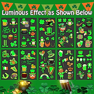 Cerlaza Glow St.Patricks Day Tattoos for Kids, Luminous St.Patricks Day Temporary Tattoos for Boys and Girls, Irish Shamrock Flag Hat Balloons Tattoo Stickers for Party Favors Supplies-10 Sheets