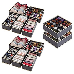 Lifewit 12 PCS Drawer Underwear Organizers, Bundle with 2 Pack Sock Organizers, Grey