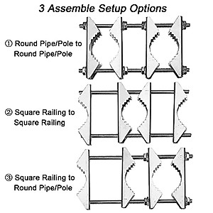 Wdwlbsm 2 Pack Double Antenna Mast Clamp V Jaw Block 5.5" Bolts & 3 Setup Options, Anti-Rust Heavy Duty Pole to Pole Mounting Kit Bracket Holder for Ham, CB, TV, Pipe, Flag Post, Umbrella, Parasols