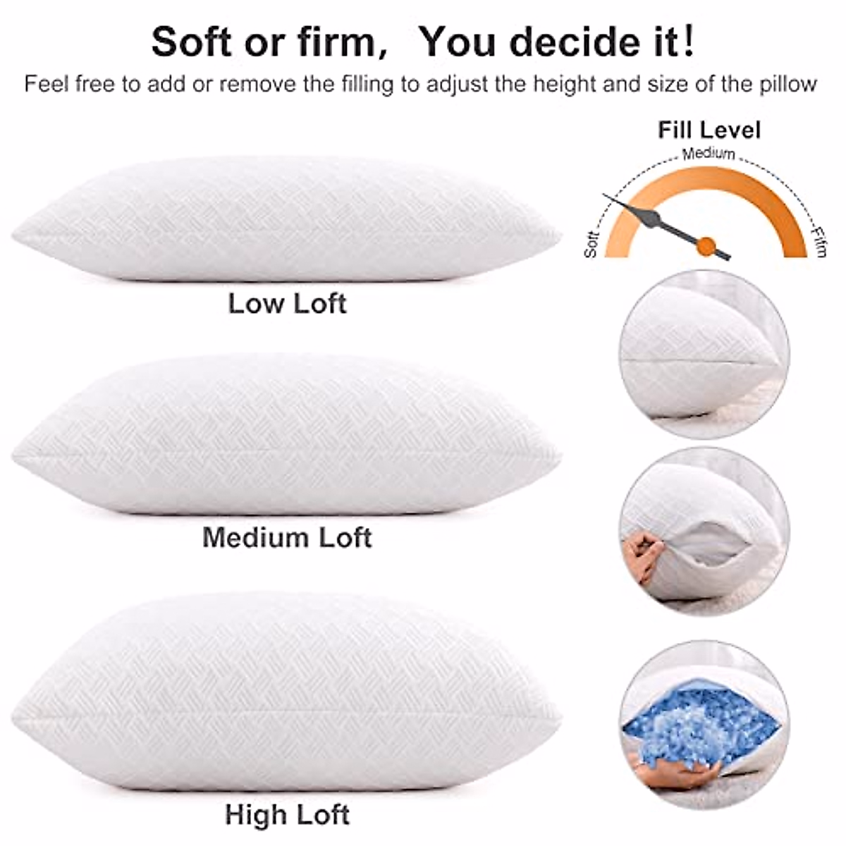 OYT Memory Foam Cooling Bed Pillows for Sleeping - 2 Pack Adjustable Standard Size Gel Shredded Pillows for Sleeping Set of 2 with Side Back Sleepers Washable Removable Cover
