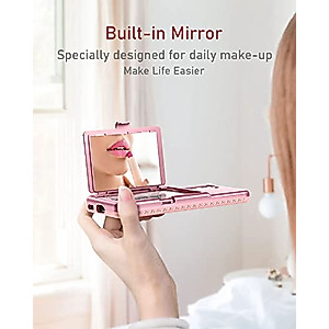 WeLoveCase Samsung Galaxy S22 Case Wallet Case with Credit Card Holder & Hidden Mirror, All-Round Protection Shockproof Phone Cover Designed for Samsung Galaxy S22 5G, 6.1 inch Rose Gold