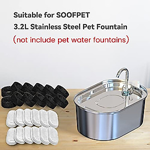 SOOFPET Cat Water Fountain Filter, 24 Pieces (Carbon Filters + Foam Filters), Replacement Filters for 108oz/3.2L Stainless Steel Cat Water Fountain