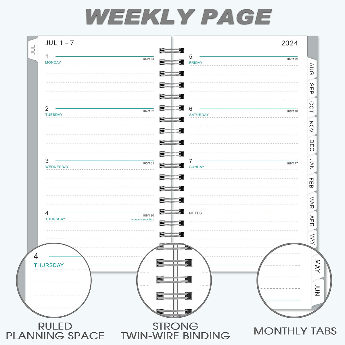 2024-2025 Pocket Planner/Calendar - Weekly & Monthly Pocket Planner, JUL. 2024 - Jun. 2025, 6.8" x 4.3", Strong Twin - Wire Binding, plastic cover