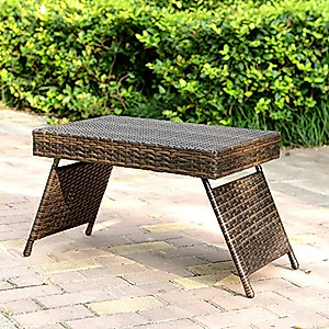 AC Pacific Portable Folding Wicker Table for Eating, Outdoor Deck Furniture with Weather-Resistant Rattan, Rectangle Foldable Patio Coffee Stand, Easy to Clean, 23 Inch Wide, Brown