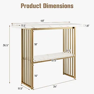 Tangkula 48” Console Table, White Faux Marble Entryway Table with Gold Finished Frame, Modern Deluxe Sofa Table with 2 Tier Storage, Ideal for Living Room, Hallway, Dining Room