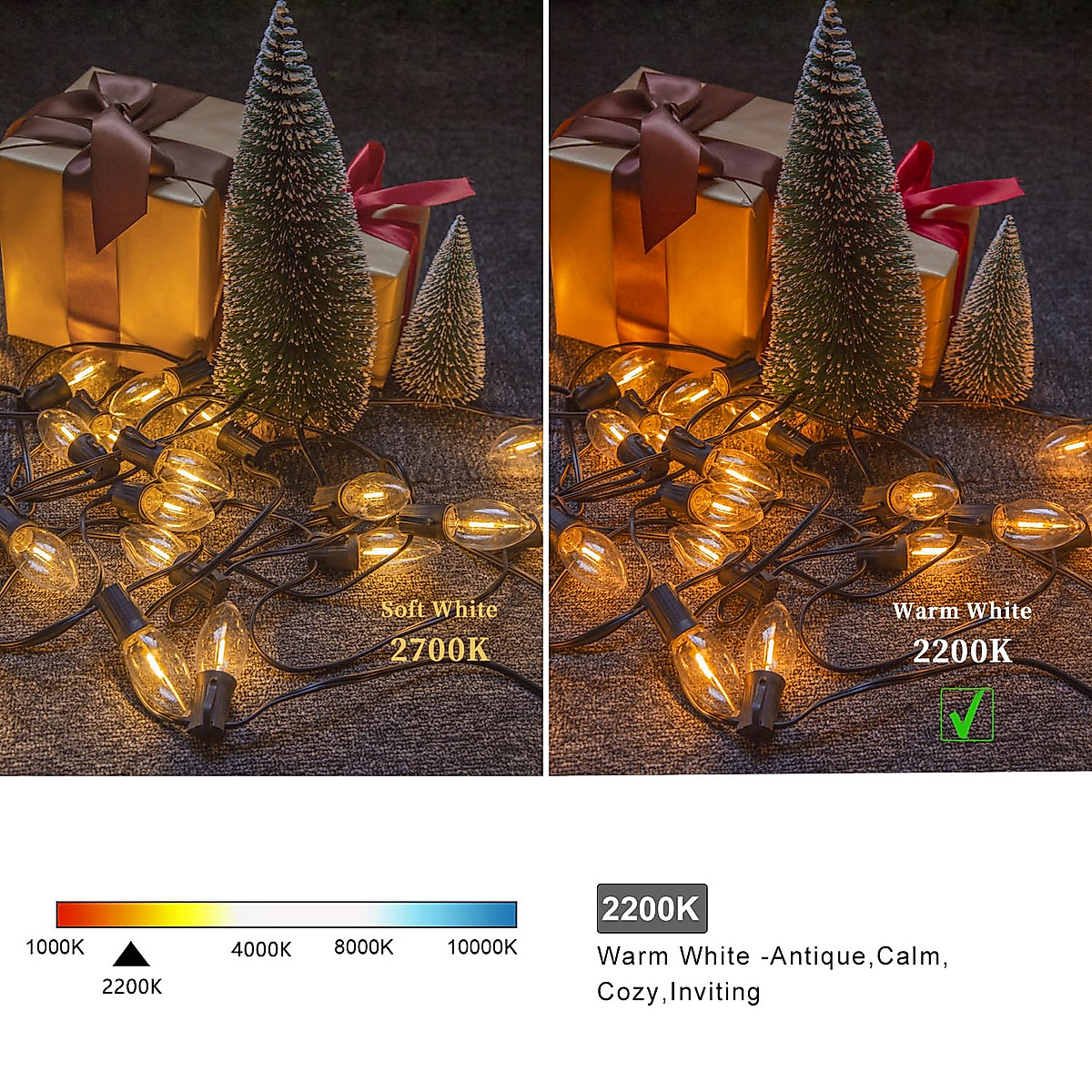 25 PACK C9 LED Christmas Light Bulb, C9 LED Replacement Bulb for Christmas String Lights, E17 Intermediate Base, 2200K Warm White, Commercial Grade Holiday Clear ‎Plastic Bulbs Dimmable Shatterproof