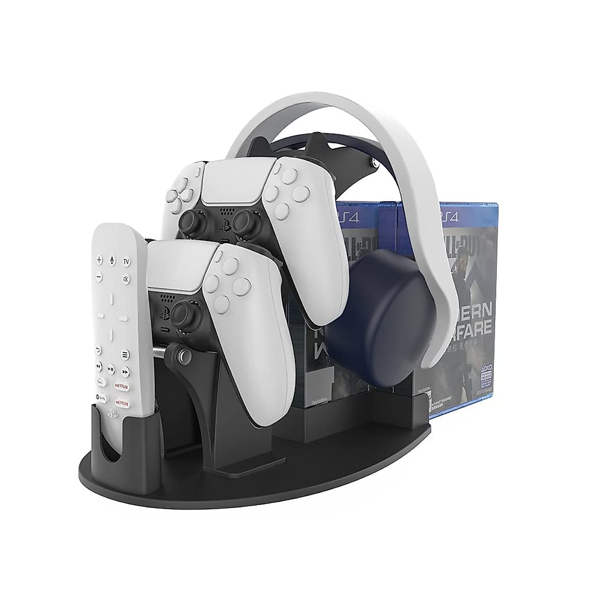 EJGAME Dual Game Controller & Headphone & Media Remote & Game Disc Stand Holder Compatible with PS5,/PS4/Xbox ONE/Series X/Switch,Stay Organized(Black)
