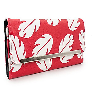 Buckle Down Women's Disney Wallet, Envelope Foldover, Stitch Bounding Lilo Dress Leaves, Red White, Vegan Leather, 8.0" x 4.5"