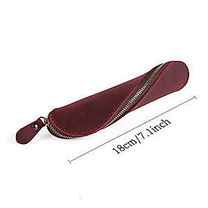 Genuine Leather Pencil Pouch Pen Holder Cosmetic Bag Lipstick Organizer Travel Makeup Case Full Grain Leather L7.9'' x W2'' (Brown)