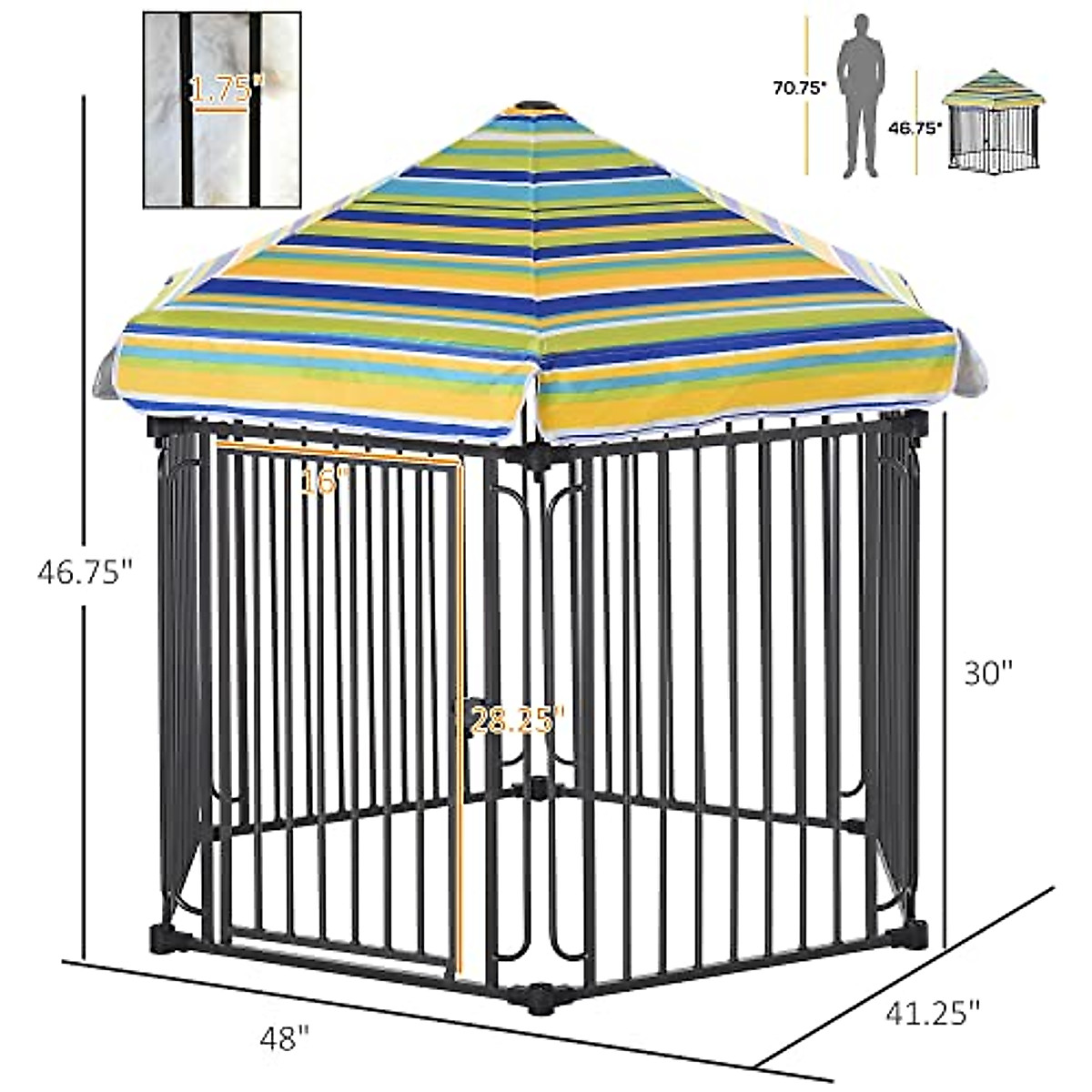 PawHut 48" x 41" Heavy-Duty Metal Dog Playpen, Outdoor Pet Cage Kennel, Puppy Exercise Fence Barrier with Weather-Resistant Polyester Roof, Locking Door, & Metal Frame
