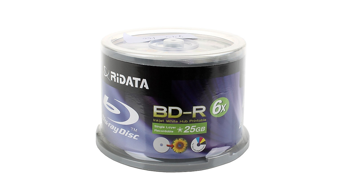 Ridata BD-R 6X Blu-ray Discs | 50-Pack Printable