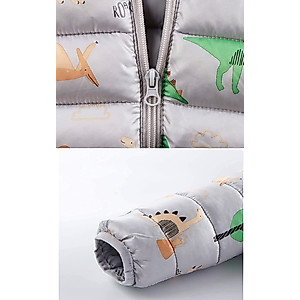 JunNeng Baby Girl Boy Ultralight Winter Hooded Jacket Coat,Kids Toddler Cartoon Puffer Down Outwear (Dinosuar Grey, 9-12 Months)