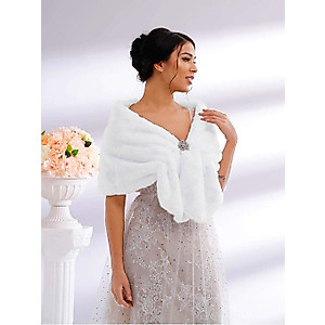 Tgirls Women's Wedding Faux Fur Shawl and Wraps Bridal Fur Stole Fur Scarf for Bride and Bridesmaids (White)