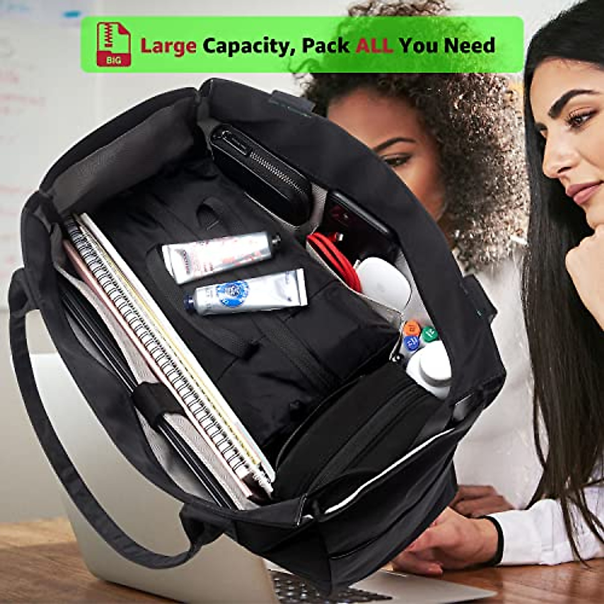 ECOMANNER Large Tote Bag for Women Work Teacher Heavy Duty Womens Travel Tote Handbags for Laptop (Black, Large)