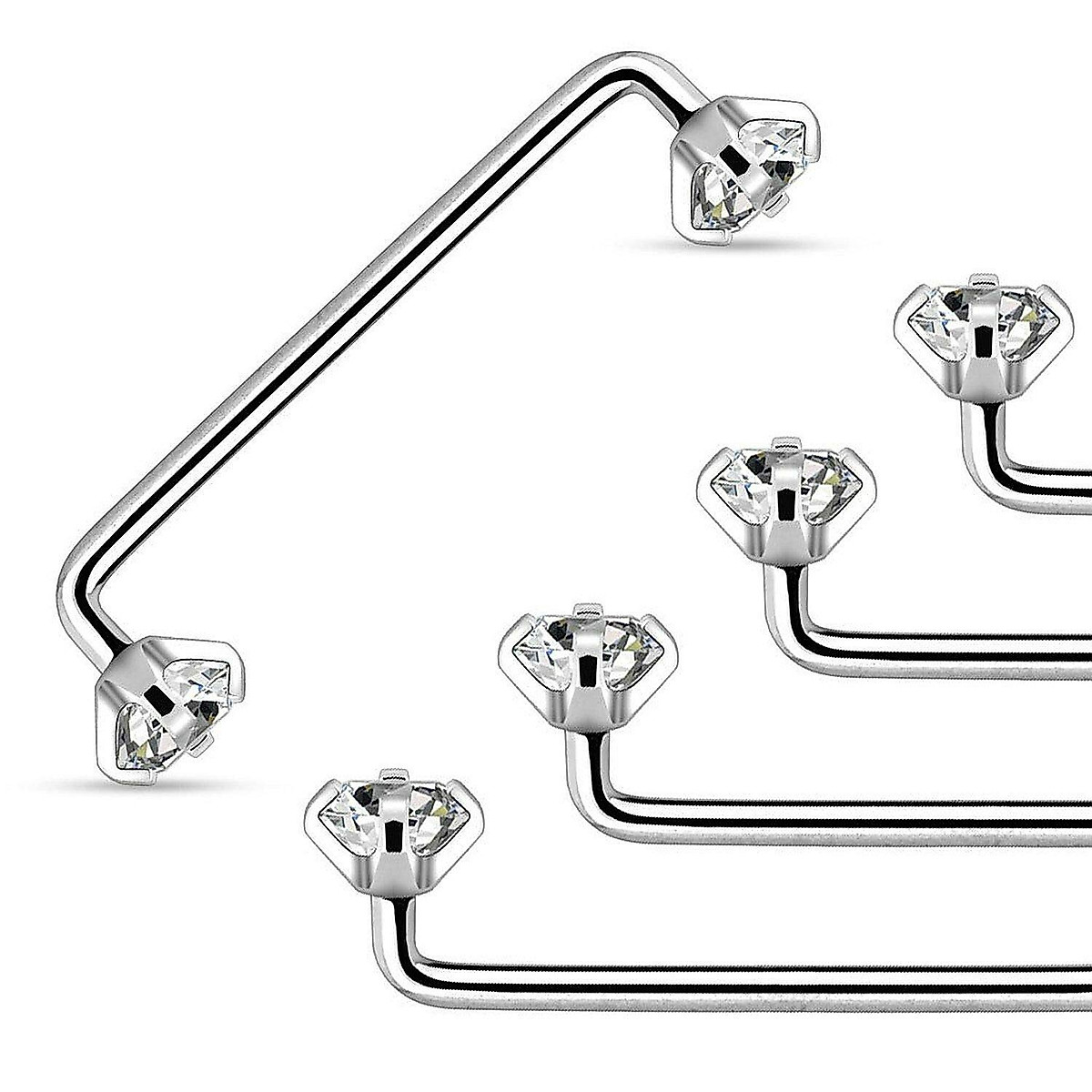 BodyJewelryOnline Staple Surface Barbell with Internally Threaded Prong set Clear Gem Surgical Steel 14G Sold Each