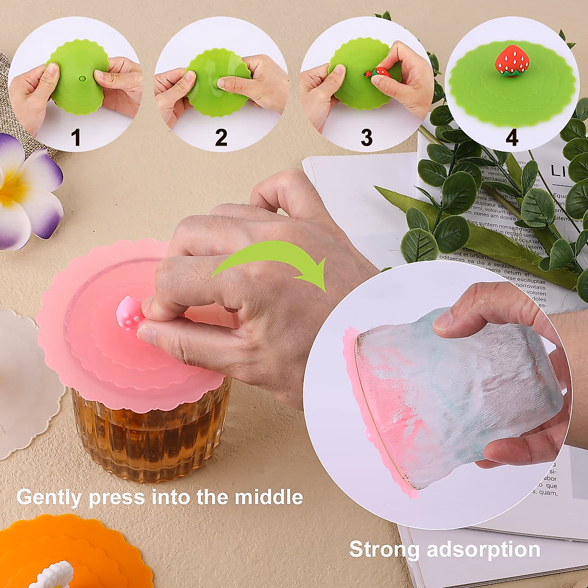 KINBOM 8pcs Silicone Cup Lids Mug Cover, Colorful Anti-Dust Silicone Mug Cover Cute Reusable Silicone Lids for Cups Mugs Beer Glasses Outdoors & Indoors (8 Styles)