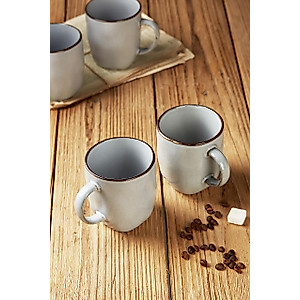 famiware Coffee Mugs Set of 4, Ocean Square 13oz Coffee Cup Set with Handle for Cocoa, Milk, Hot Chocolate, Tea, Water, Stoneware Cups for Kitchen, Microwave and Dishwasher Safe, Grey