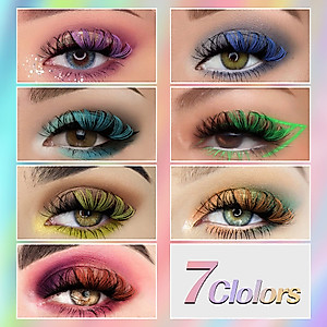 Colored Eyelashes Mink Lashes with Color Fluffy Natural Wispy Strip Eye Lashes 5D Volume False Eyelashes Pack 7 Pairs Cosply Rainbow Colors Fake Eyelashes by TNFVLONEINS