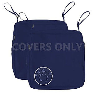 Favoyard Patio Chair Cushion Cover 19 x 19 Inch Waterproof Outdoor Seat Cushions for Patio Furniture 3-Year Color Fastness Chair Pads with Handle and Adjustable Straps Set of 2, Blue