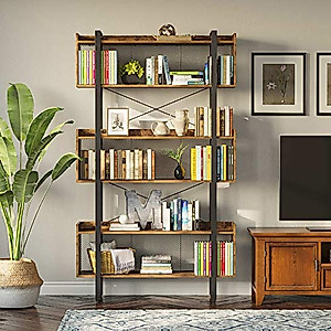 Rolanstar Bookshelf 6 Tier, Bookcases and Bookshelves with Top Edge, 71" Large Etagere Bookshelf Open Display Shelves with Metal Frame for Living Room Bedroom Home Office, Rustic Brown